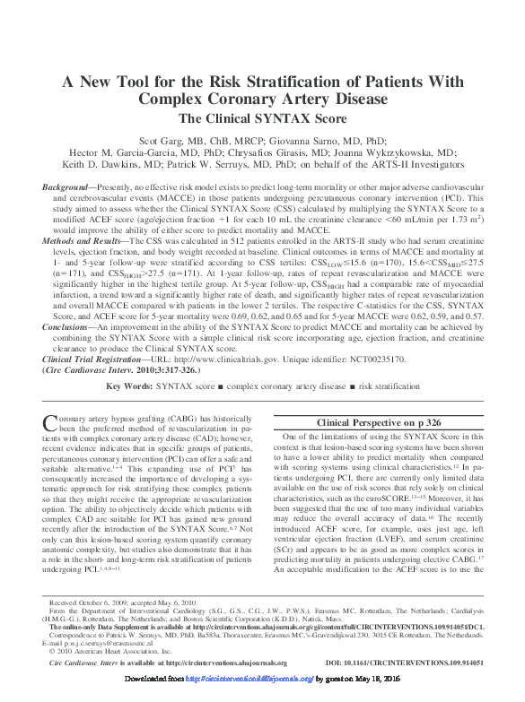 (PDF) A NEW TOOL FOR THE RISK STRATIFICATION OF PATIENTS WITH COMPLEX ...
