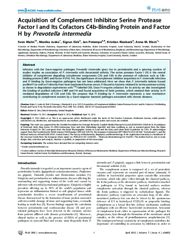 (PDF) Acquisition of Complement Inhibitor Serine Protease Factor I and ...