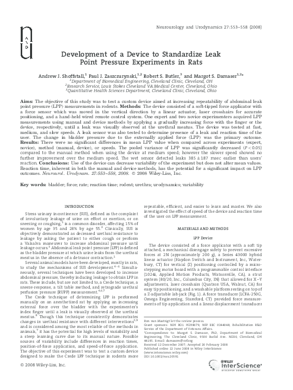 (PDF) Development of a device to standardize leak point pressure ...
