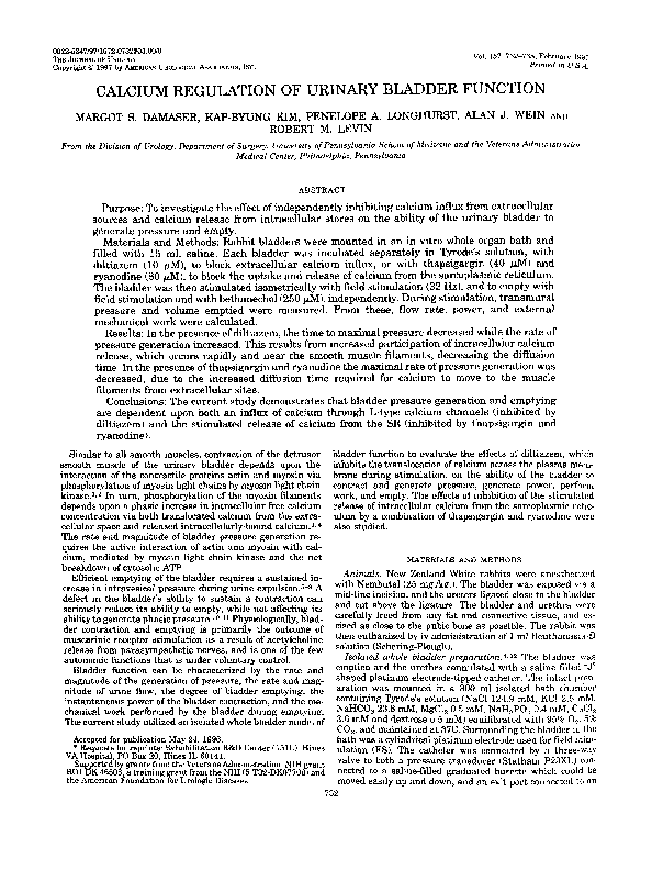 (PDF) Calcium Regulation of Urinary Bladder Function