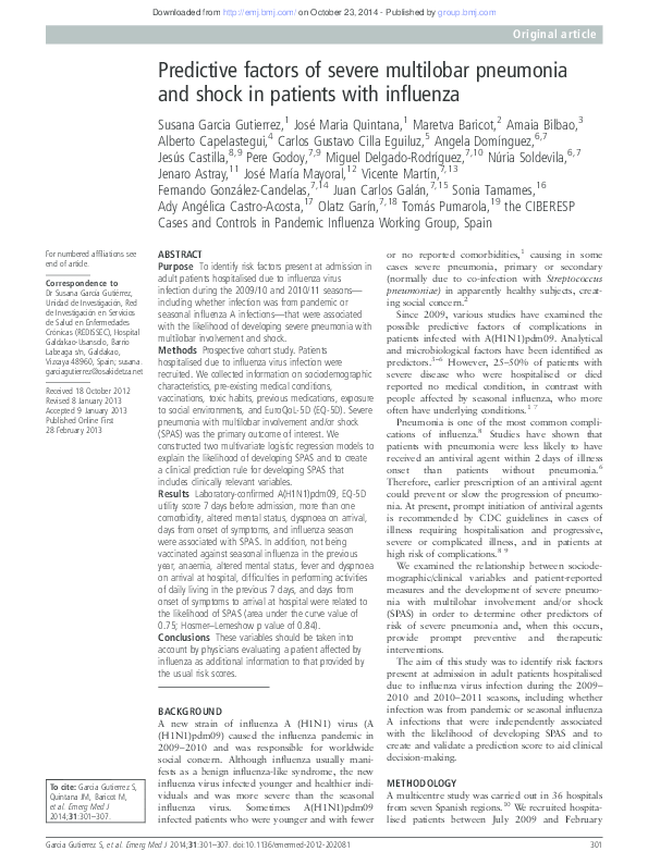(PDF) Predictive factors of severe multilobar pneumonia and shock in ...