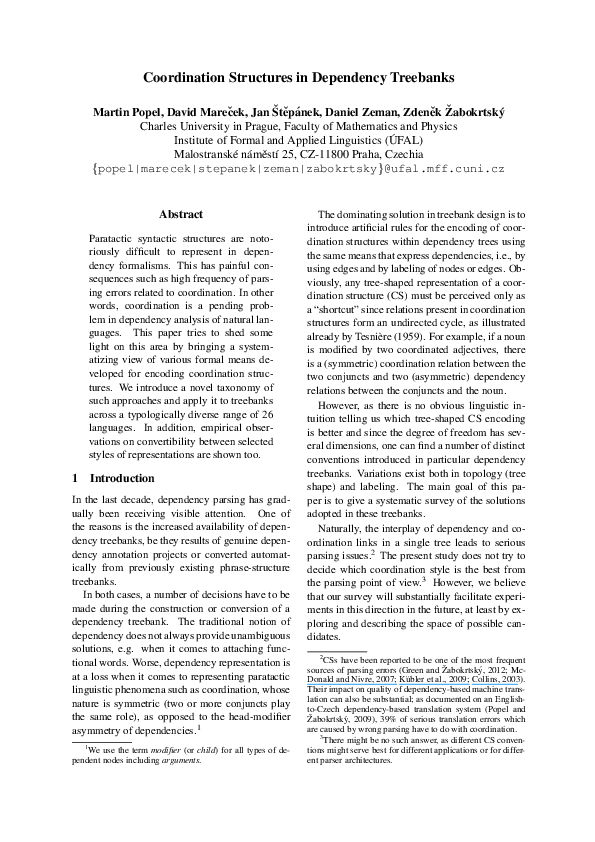 (PDF) Coordination Structures in Dependency Treebanks