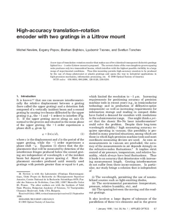 (PDF) High-Accuracy Translation-Rotation Encoder with Two Gratings in a ...