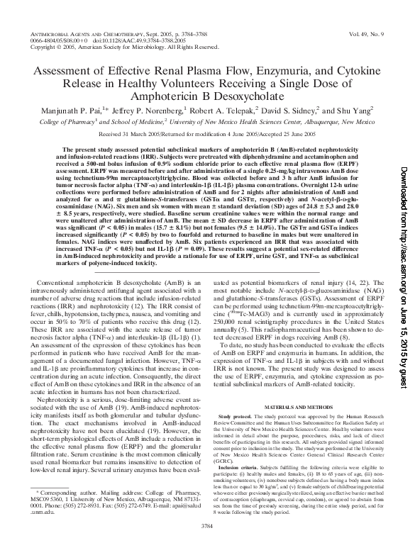 (PDF) Assessment of Effective Renal Plasma Flow, Enzymuria, and ...