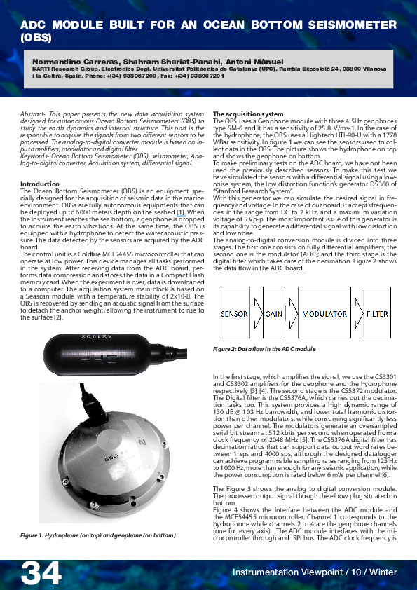 (PDF) ADC module built for an ocean bottom seismometer (OBS)