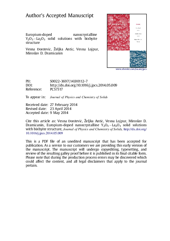 (PDF) Europium-doped nanocrystalline Y2O3−La2O3 solid solutions with ...
