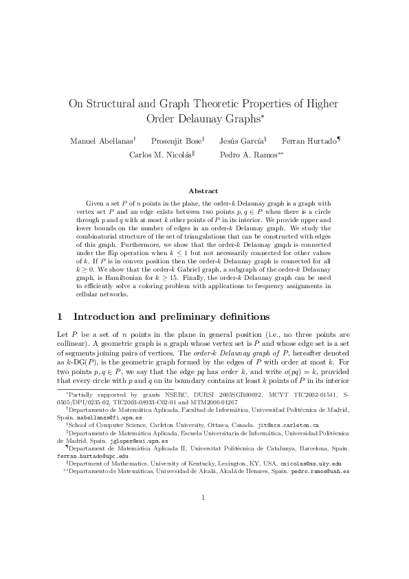 (PDF) ON STRUCTURAL AND GRAPH THEORETIC PROPERTIES OF HIGHER ORDER DELAUNAY GRAPHS