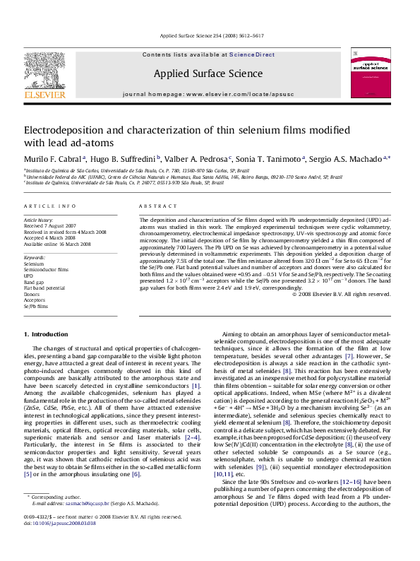 (PDF) Electrodeposition and characterization of thin selenium films ...