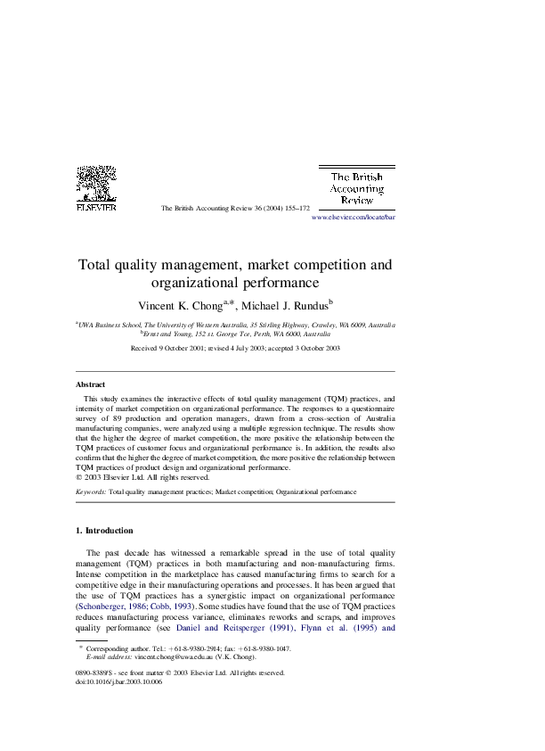 (PDF) Total quality management, market competition and organizational performance
