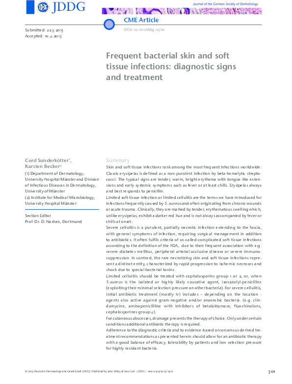 (PDF) Frequent bacterial skin and soft tissue infections: diagnostic ...