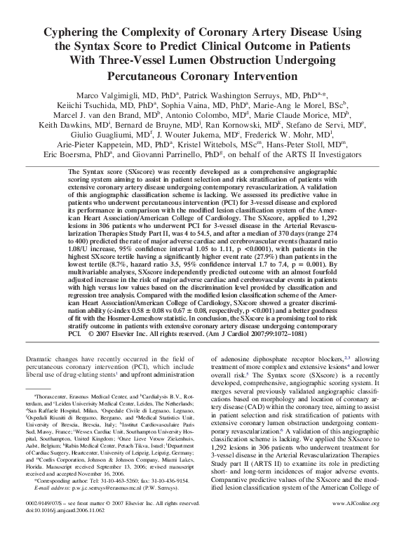 (PDF) Cyphering the complexity of coronary artery disease using the ...