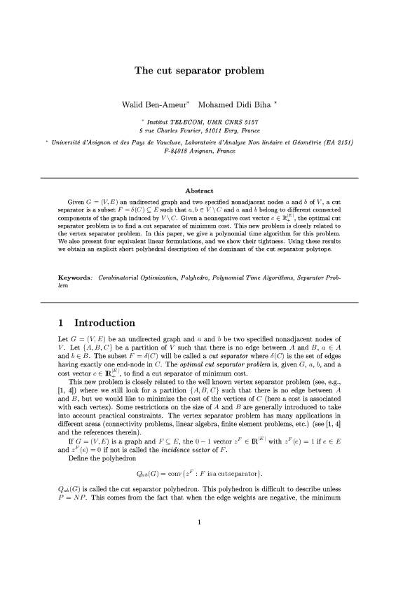 (PDF) On the minimum cut separator problem | Didi Biha - Academia.edu