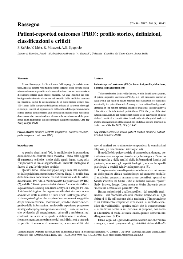 (PDF) [Patient-reported outcomes (PRO): historical profile, definitions ...