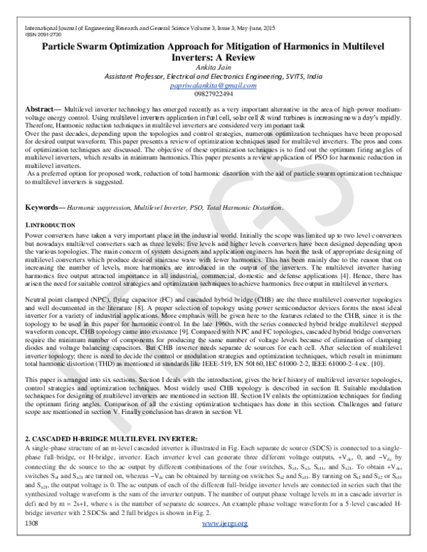(PDF) Particle Swarm Optimization Approach for Mitigation of Harmonics in Multilevel Inverters ...