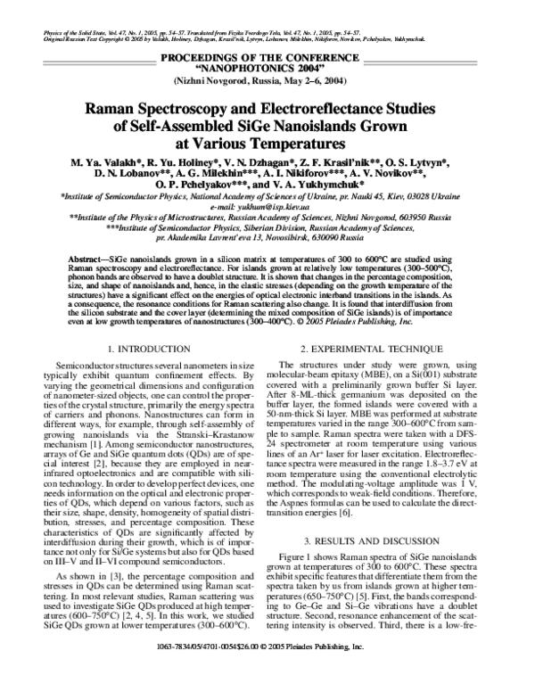 (PDF) Raman Spectroscopy and Electroreflectance Studies of Self ...