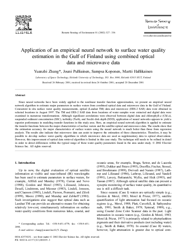 Pdf Application Of An Empirical Neural Network To Surface Water Quality Estimation In The Gulf