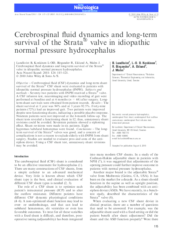 (PDF) Cerebrospinal fluid dynamics and long-term survival of the Strata® valve in idiopathic ...