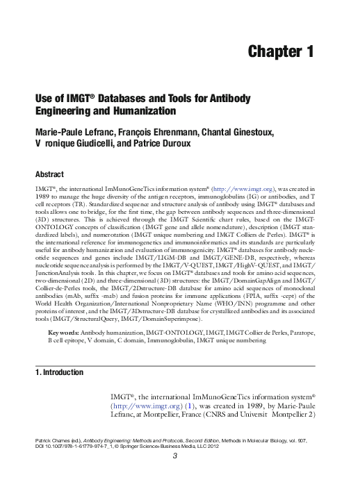 (PDF) Use of IMGT(®) databases and tools for antibody engineering and ...