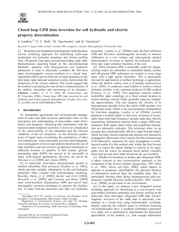 (PDF) Closed loop GPR data inversion for soil hydraulic and electric property determination