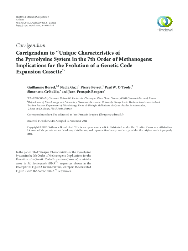 (PDF) Corrigendum to “Unique Characteristics of the Pyrrolysine System ...