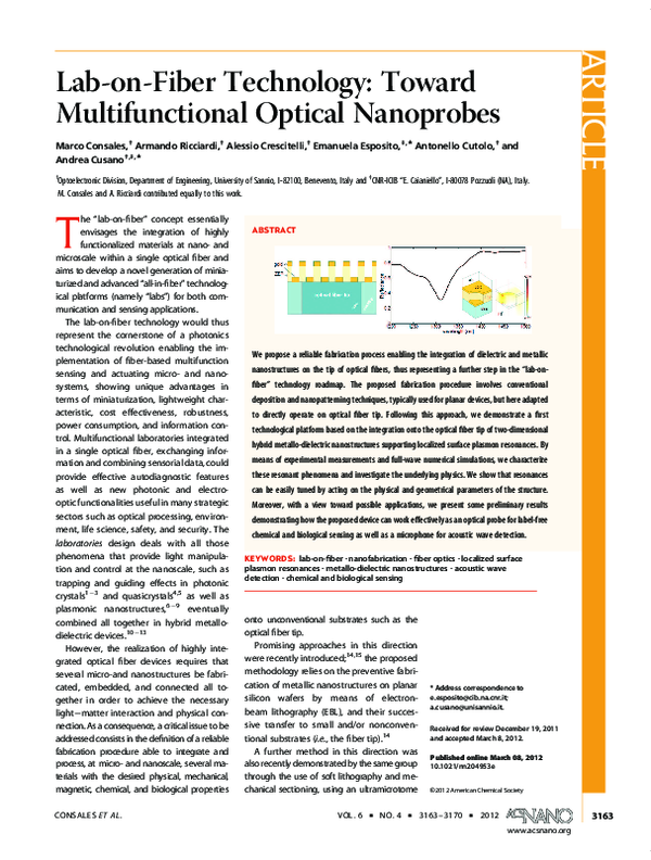 (PDF) Lab-on-Fiber Technology: Toward Multifunctional Optical Nanoprobes