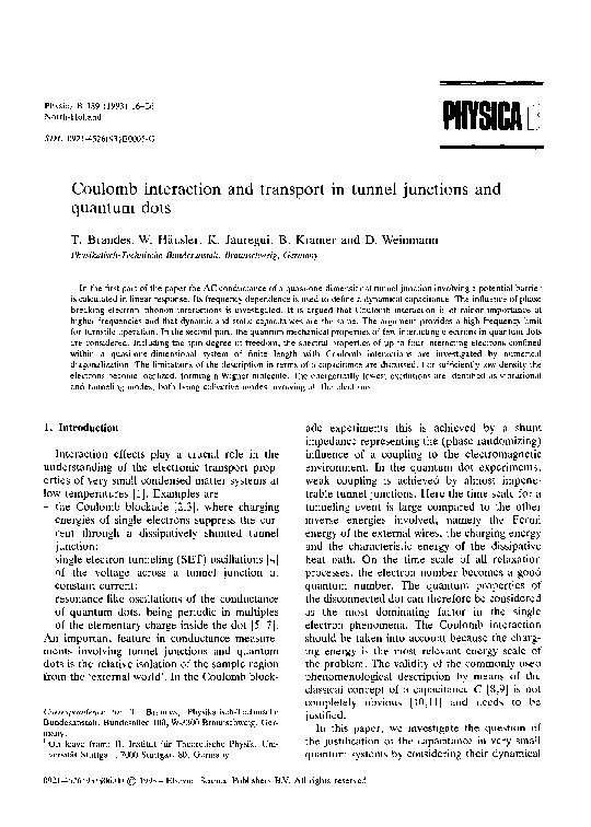 (PDF) Coulomb interaction and transport in tunnel junctions and quantum dots