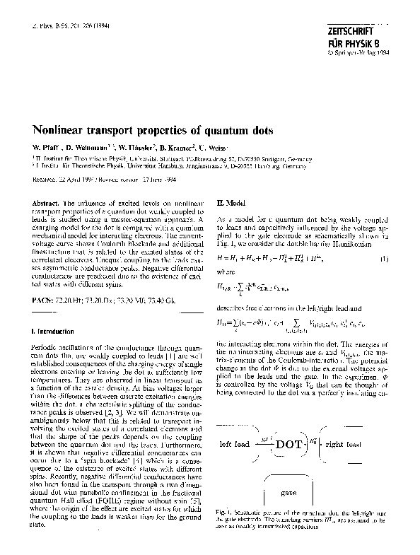 (PDF) Nonlinear transport properties of quantum dots