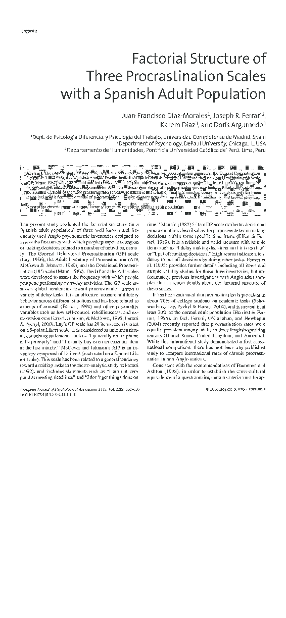 (PDF) Factorial Structure of Three Procrastination Scales with a ...