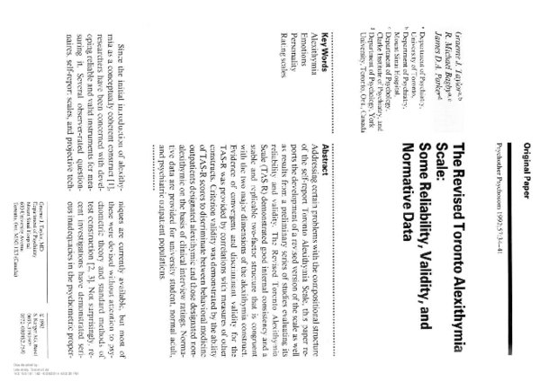 (PDF) The Revised Toronto Alexithymia Scale: Some Reliability, Validity ...
