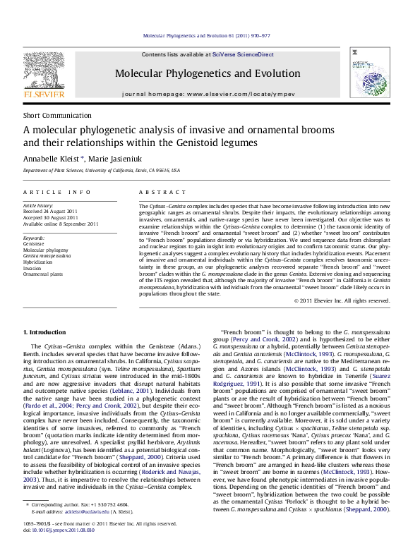 (PDF) A molecular phylogenetic analysis of invasive and ornamental ...