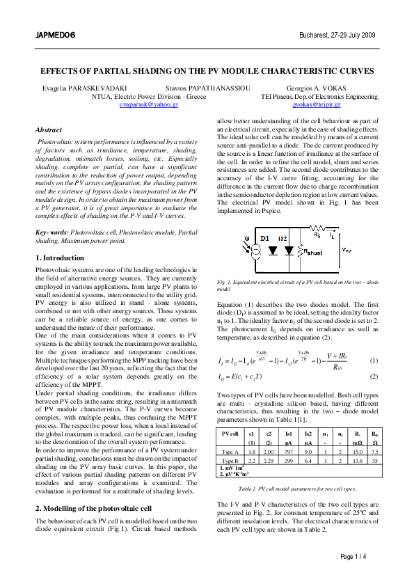 (PDF) Effects of Partial Shading on the PV Module Characteristic Curves