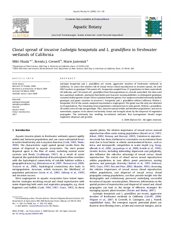 (PDF) Clonal spread of invasive Ludwigia hexapetala and L. grandiflora ...