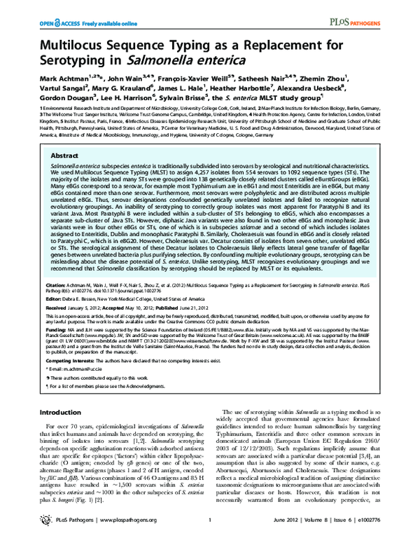 Pdf Multilocus Sequence Typing As A Replacement For Serotyping In
