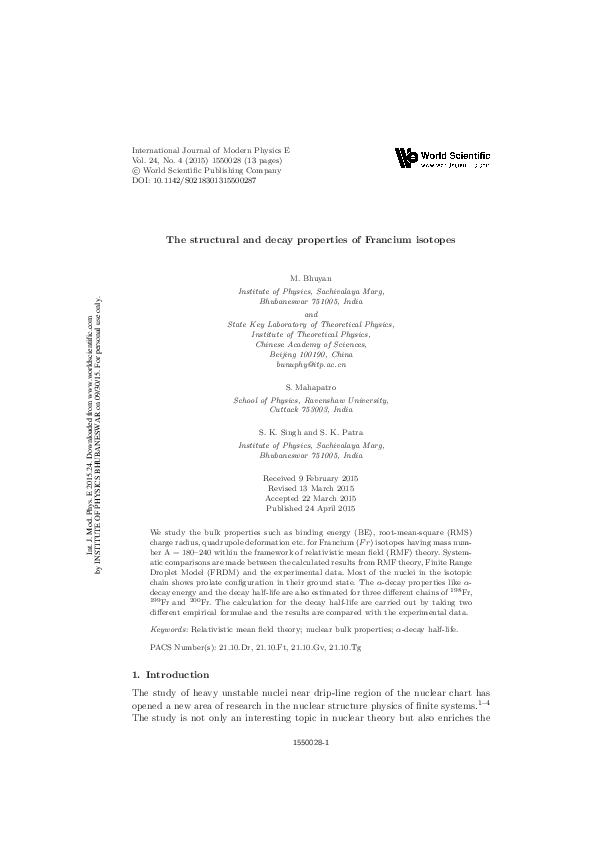(PDF) The structural and decay properties of Francium isotopes
