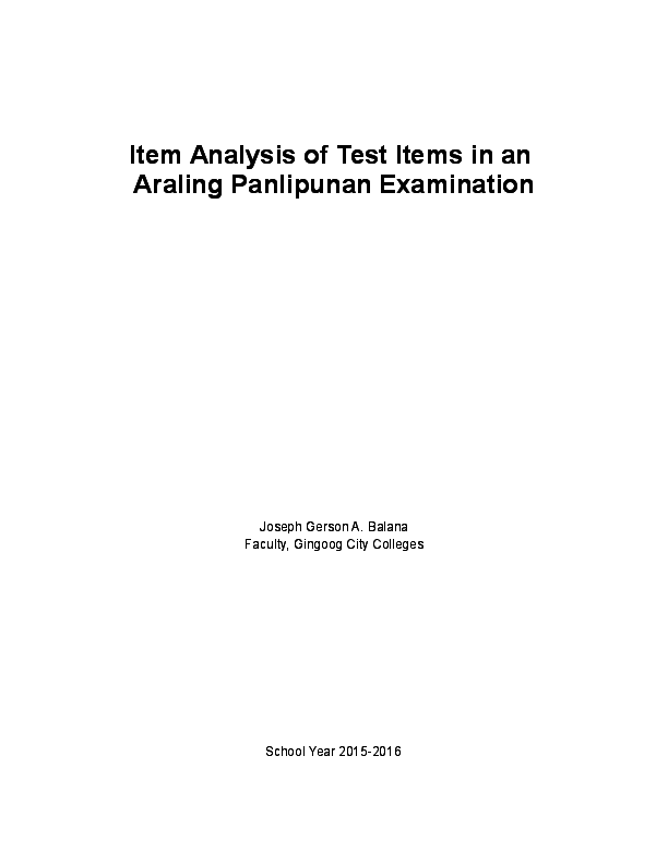 (DOC) Item Analysis of Test Items in an Araling Panlipunan Examination
