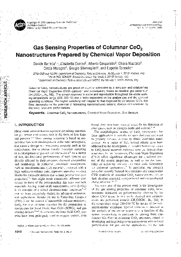 (PDF) Gas Sensing Properties of Columnar CeO2 Nanostructures Prepared by Chemical Vapor ...