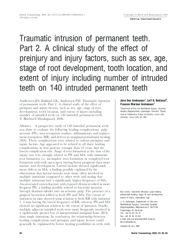 (PDF) Traumatic intrusion of permanent teeth. Part 2. A clinical study ...