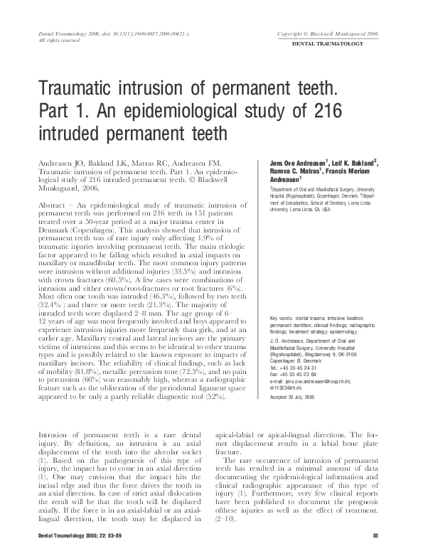 (PDF) Traumatic intrusion of permanent teeth. Part 1. An ...