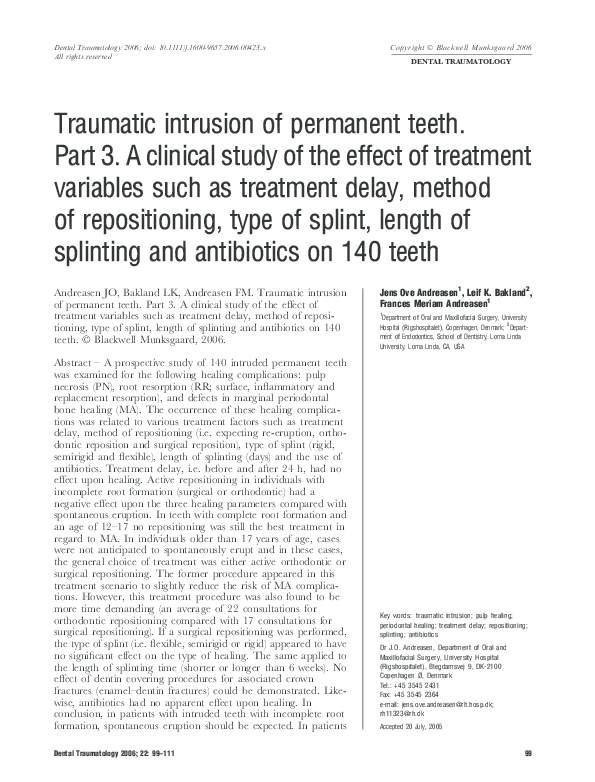(PDF) Traumatic intrusion of permanent teeth. Part 3. A clinical study ...