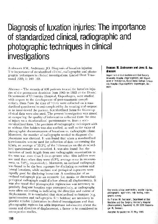 (PDF) Diagnosis of luxation injuries: The importance of standardized ...