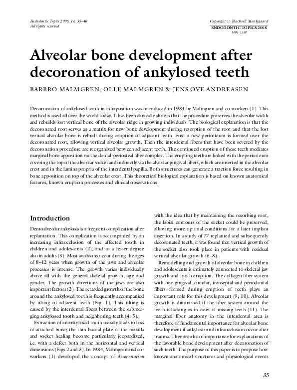 (PDF) Alveolar bone development after decoronation of ankylosed teeth