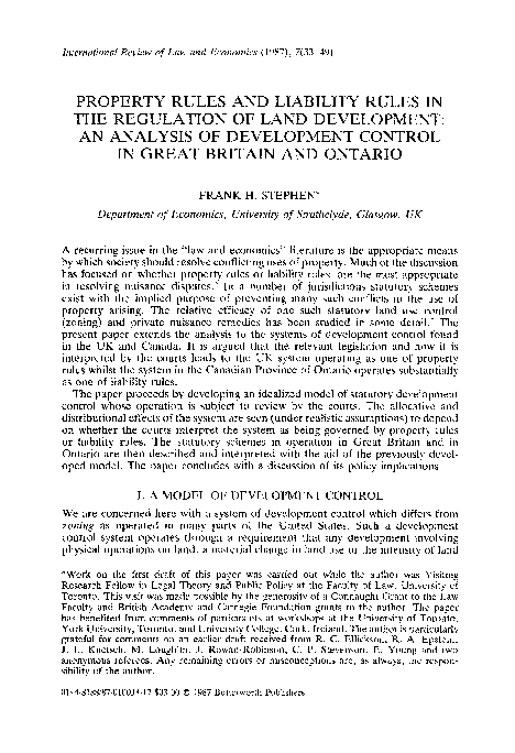 (PDF) Property rules and liability rules in the regulation of land ...