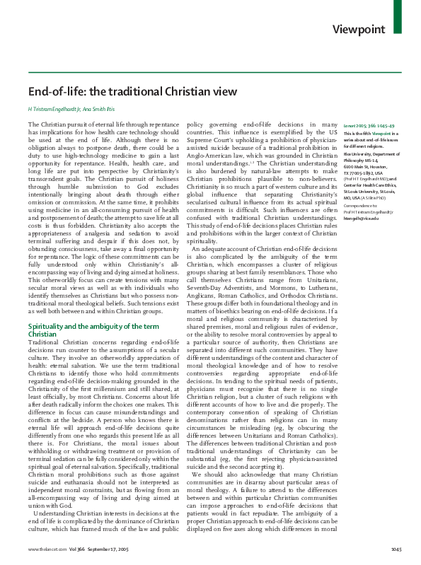 (PDF) End-of-life: the traditional Christian view