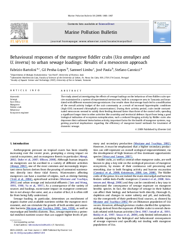 (PDF) Behavioural responses of the mangrove fiddler crabs (Uca ...