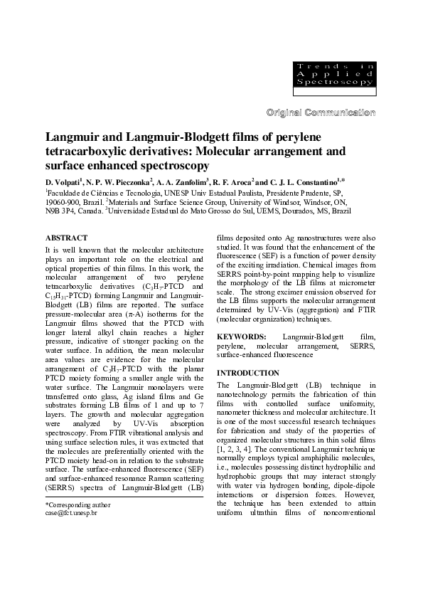 (PDF) Langmuir and Langmuir−Blodgett Films of Perylene Tetracarboxylic Derivatives with Varying ...