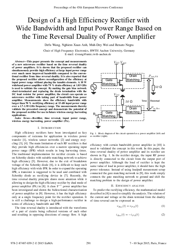 Pdf Design Of A High Efficiency Rectifier With Wide Bandwidth And Input Power Range Based On