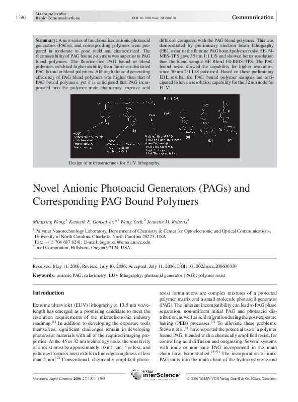 (PDF) Novel Anionic Photoacid Generators (PAGs) and Corresponding PAG ...
