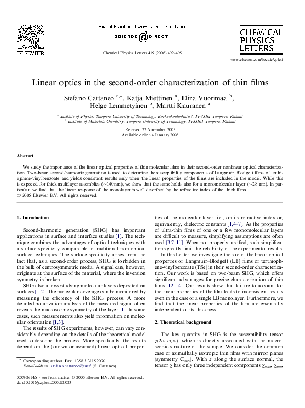 (PDF) Linear optics in the second-order characterization of thin films