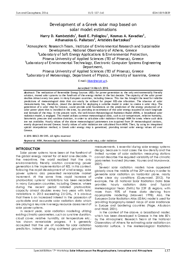 (PDF) Development of a Greek solar map based on solar model estimations ...