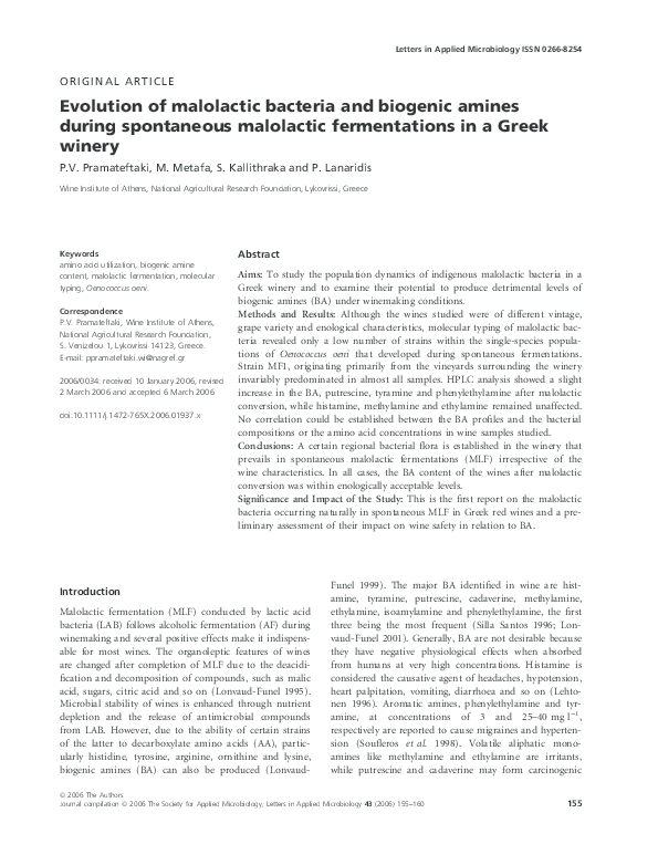 (PDF) Evolution of malolactic bacteria and biogenic amines during ...